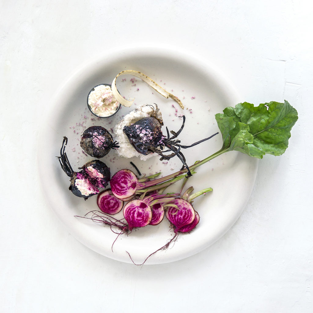 RECIPE: Salt-baked, candy stripe beetroot with horseradish crème fraîche